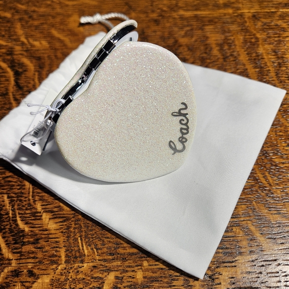Coach | Accessories | Coach Glitter Heart Compact Mirror In Chalk With ...